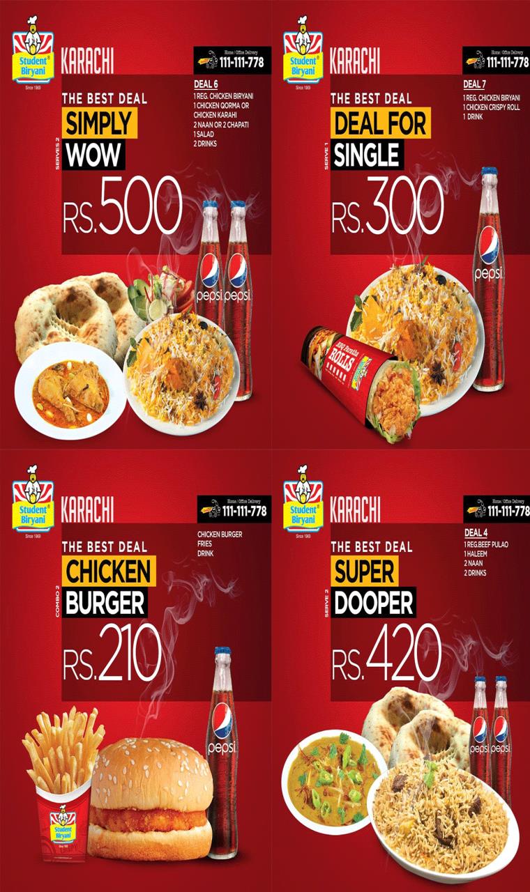 Student Biryani Karachi Menu, Deals, Discounts & Offers